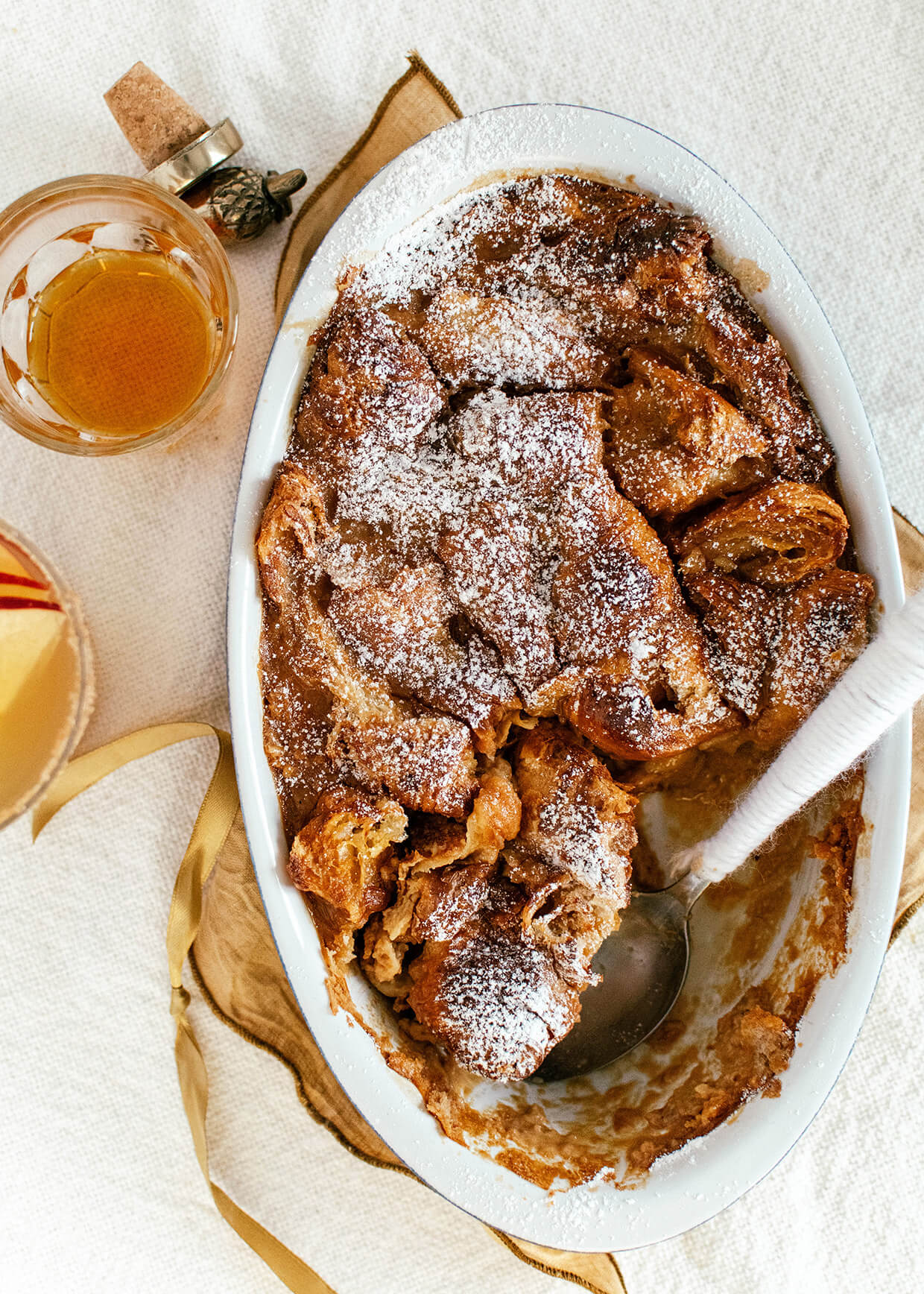 Caramel croissant pudding with rum