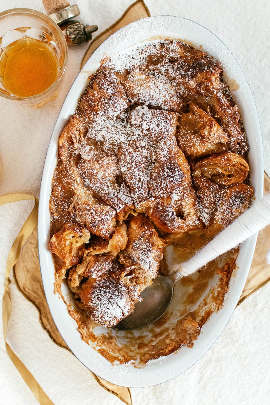 Caramel croissant pudding with rum