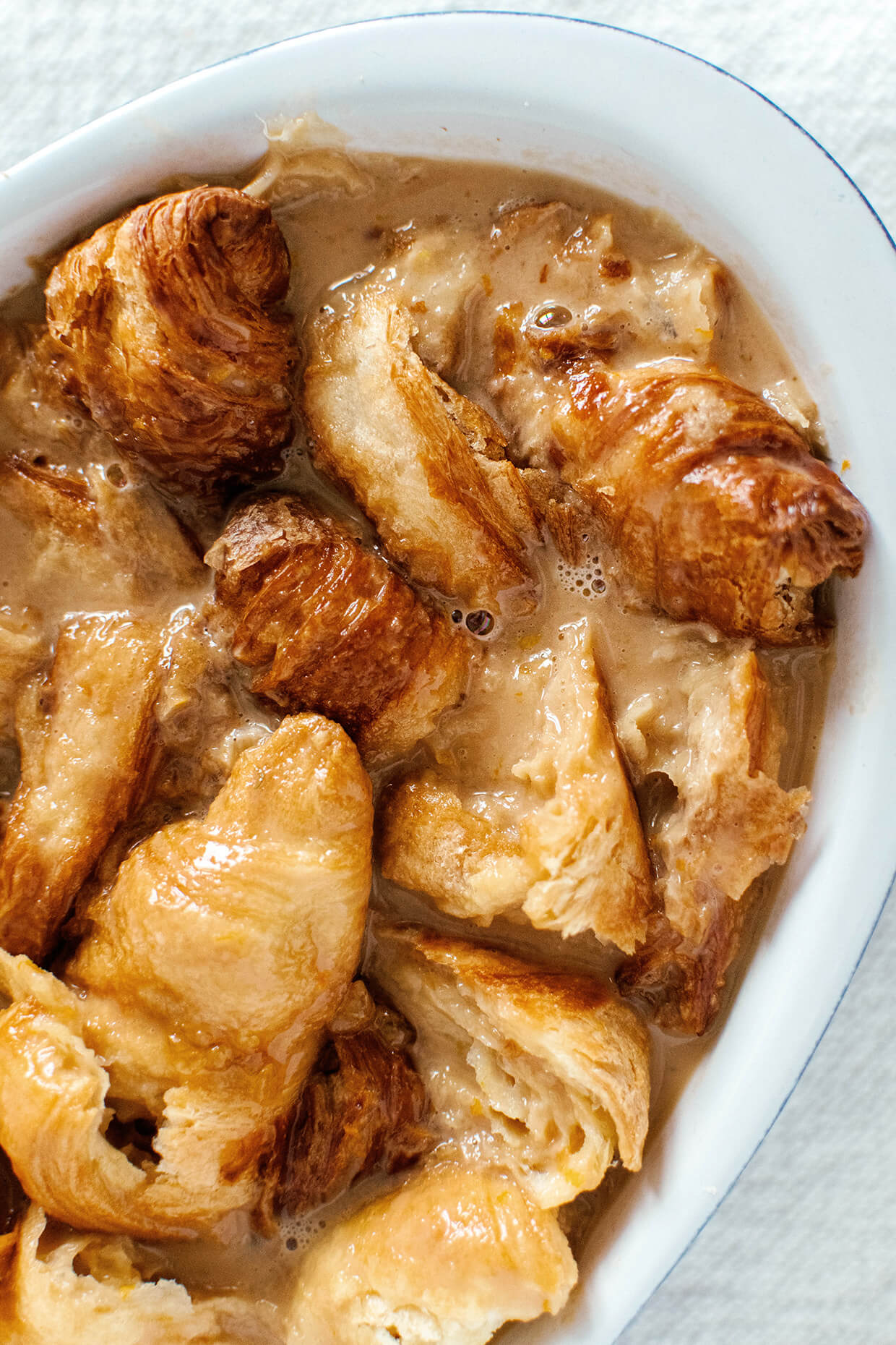 Caramel croissant pudding with rum