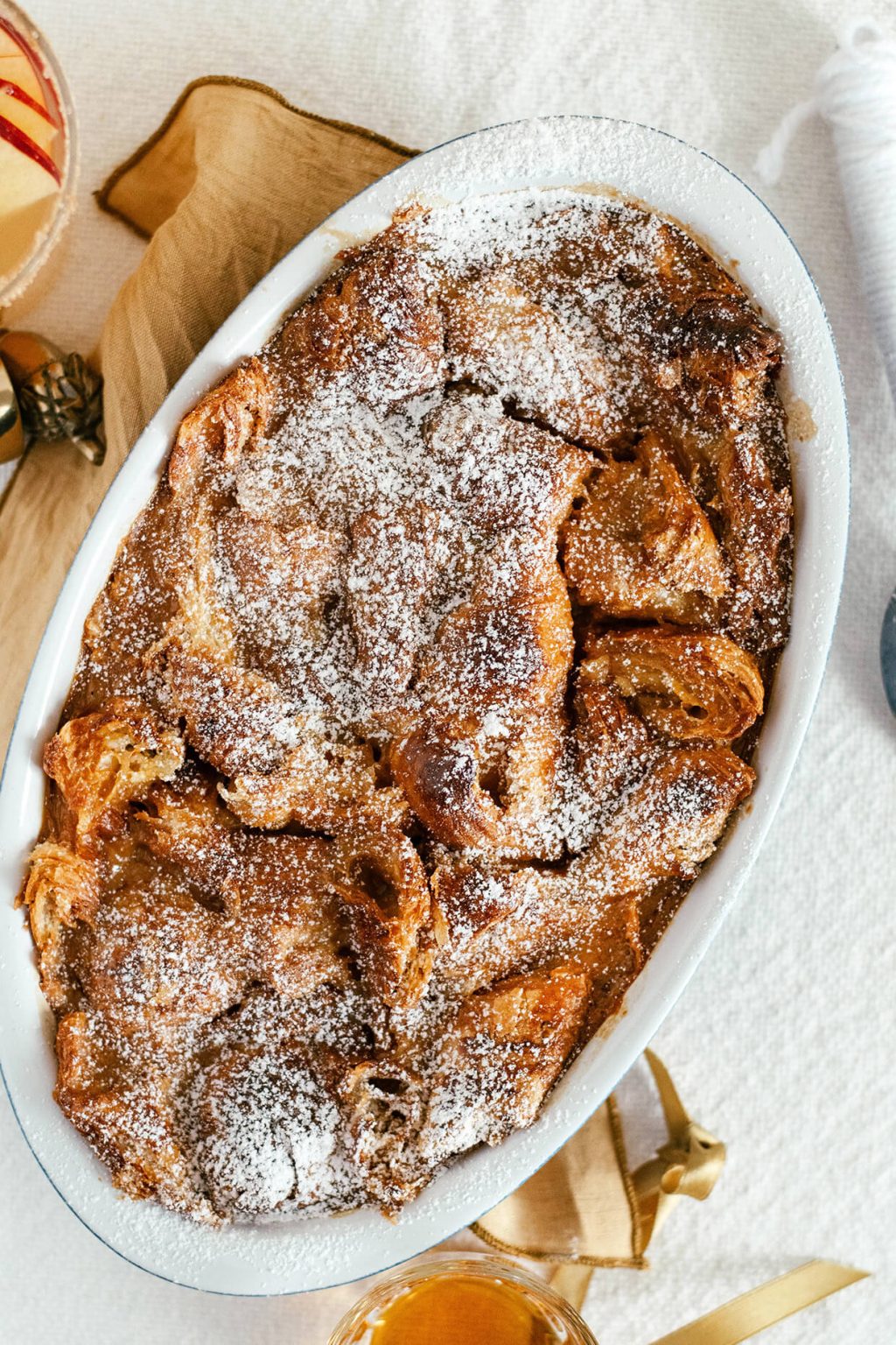 Caramel croissant pudding with rum