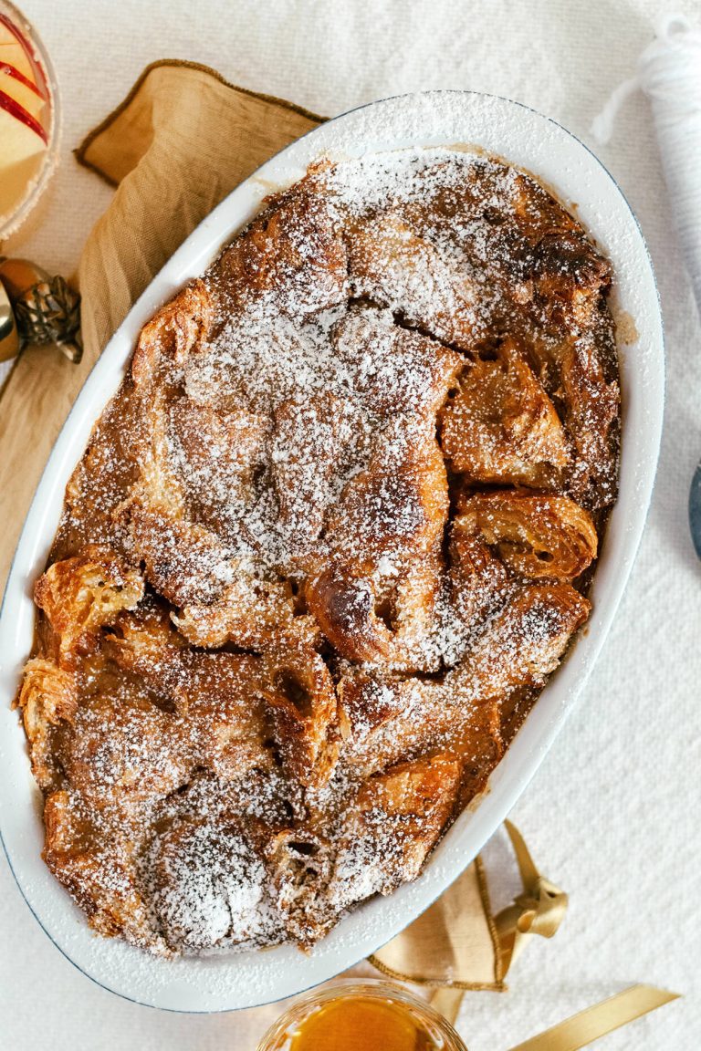 Caramel croissant pudding with rum