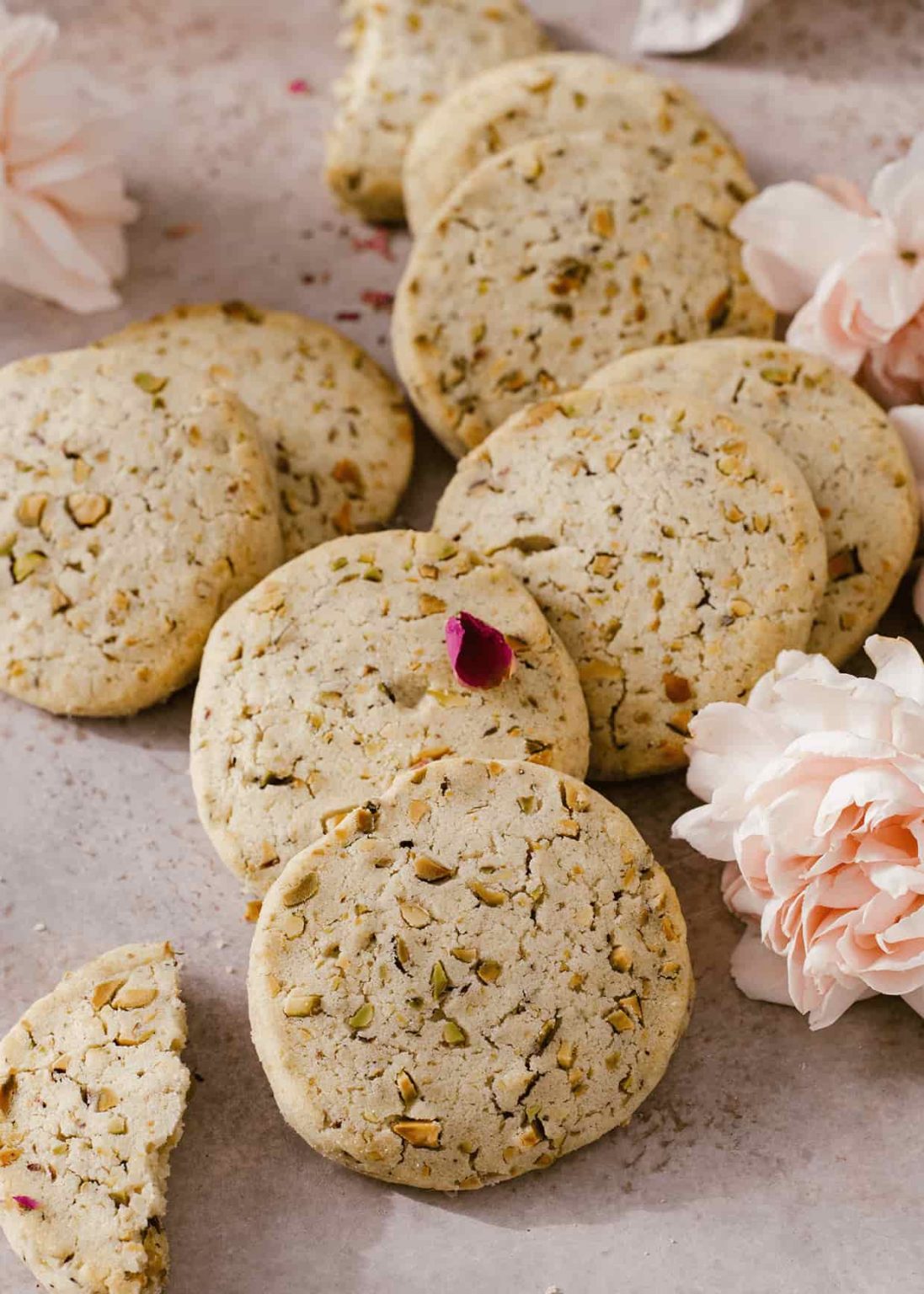 Rose water pistachio shortbread cookies