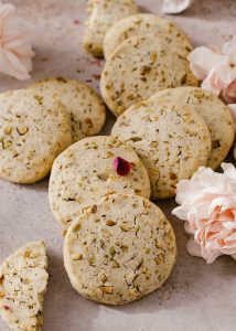 Rose water pistachio shortbread cookies