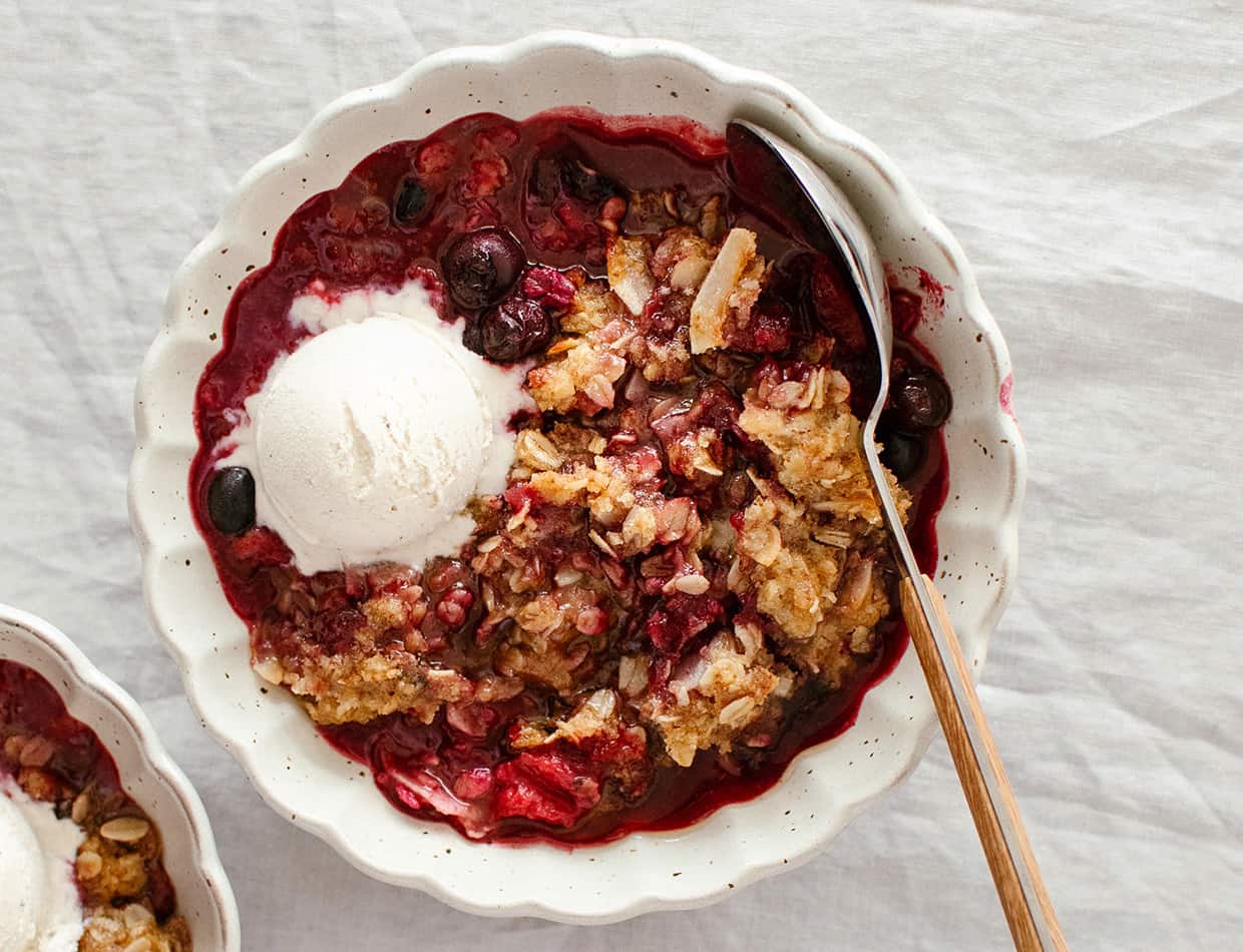 Plum blueberry coconut crisp