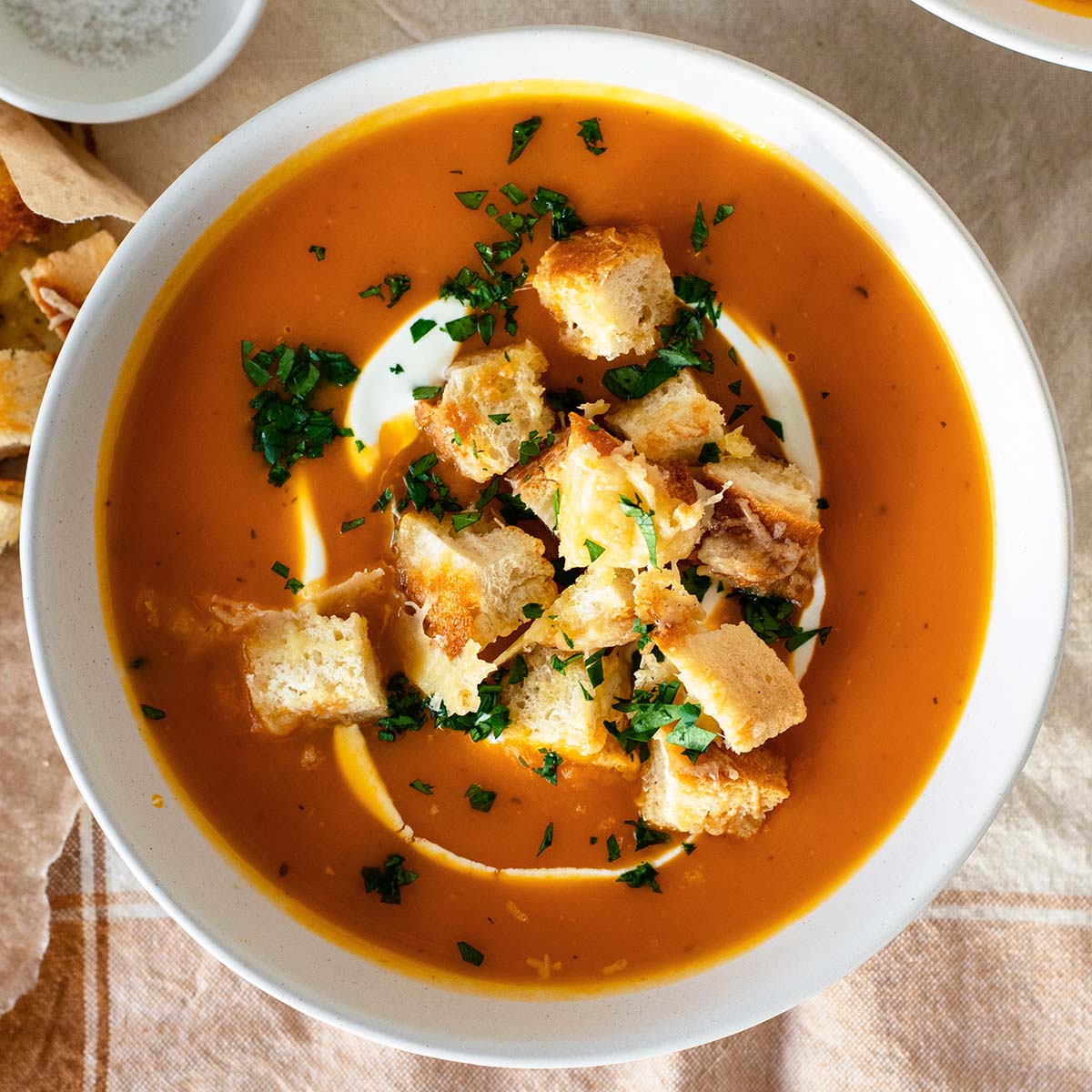 Butternut squash soup with Gruyere croutons