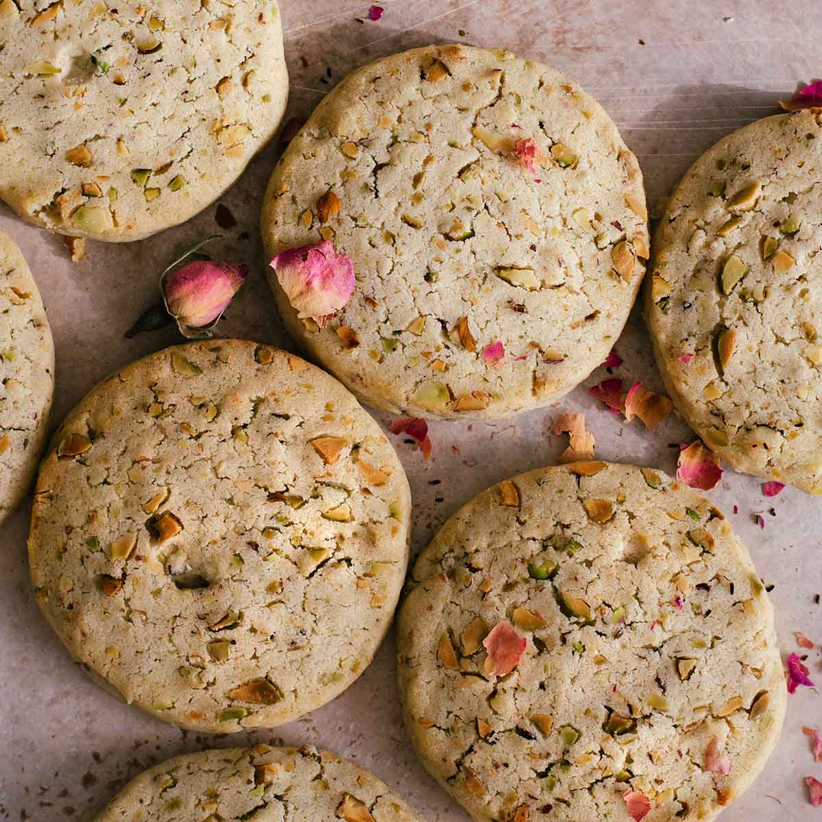 Rose water pistachio shortbread cookies