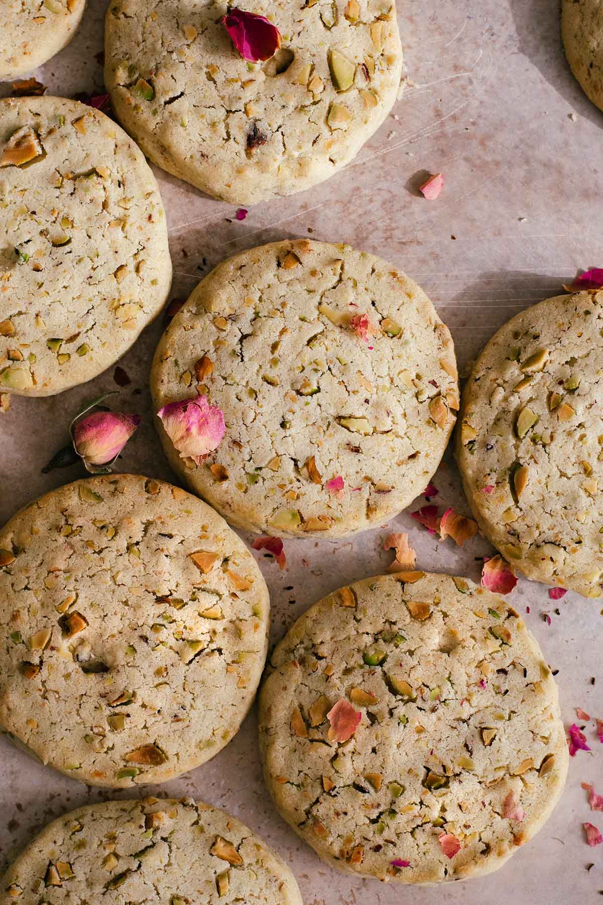 Rose water pistachio shortbread cookies